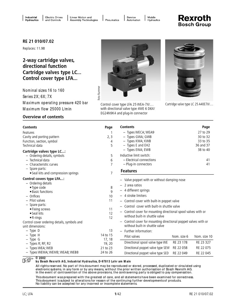 2-Way Cartridge Valves, Directional Function Cartridge Valves Type LC ...