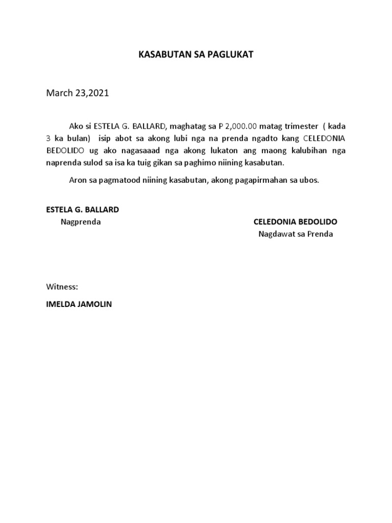 Kasabutan Sa Paglukat | PDF