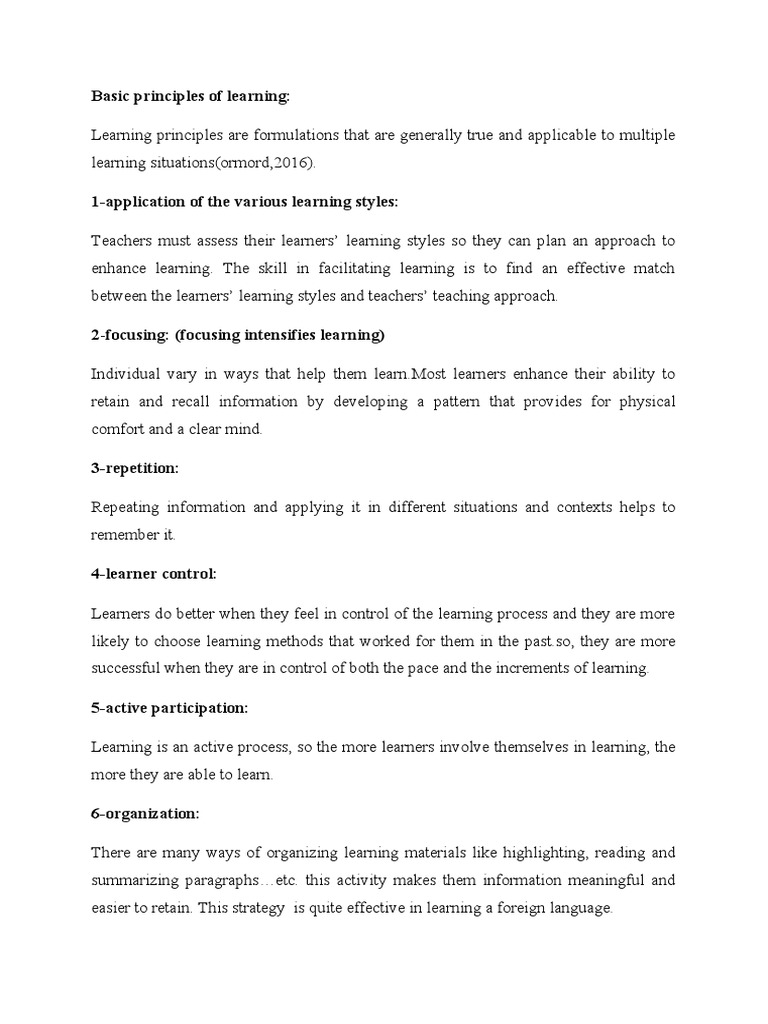 Basic Principles of Learning | PDF