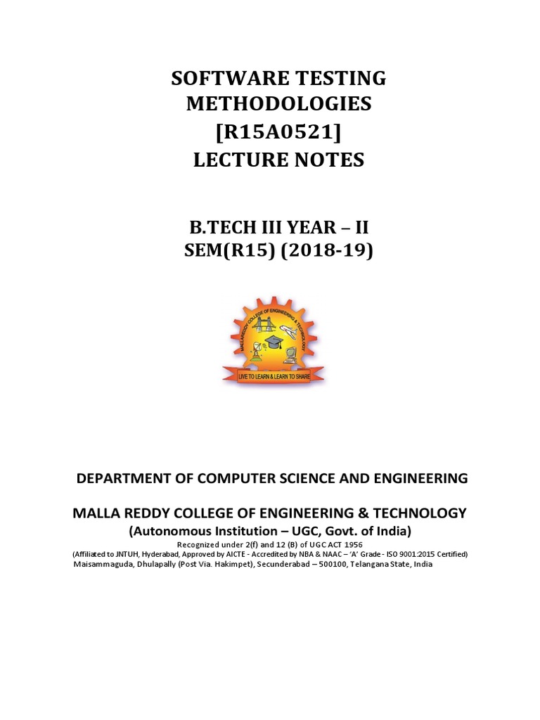 Software Testing Methodologies - MRCET | PDF | Software Bug | Control Flow
