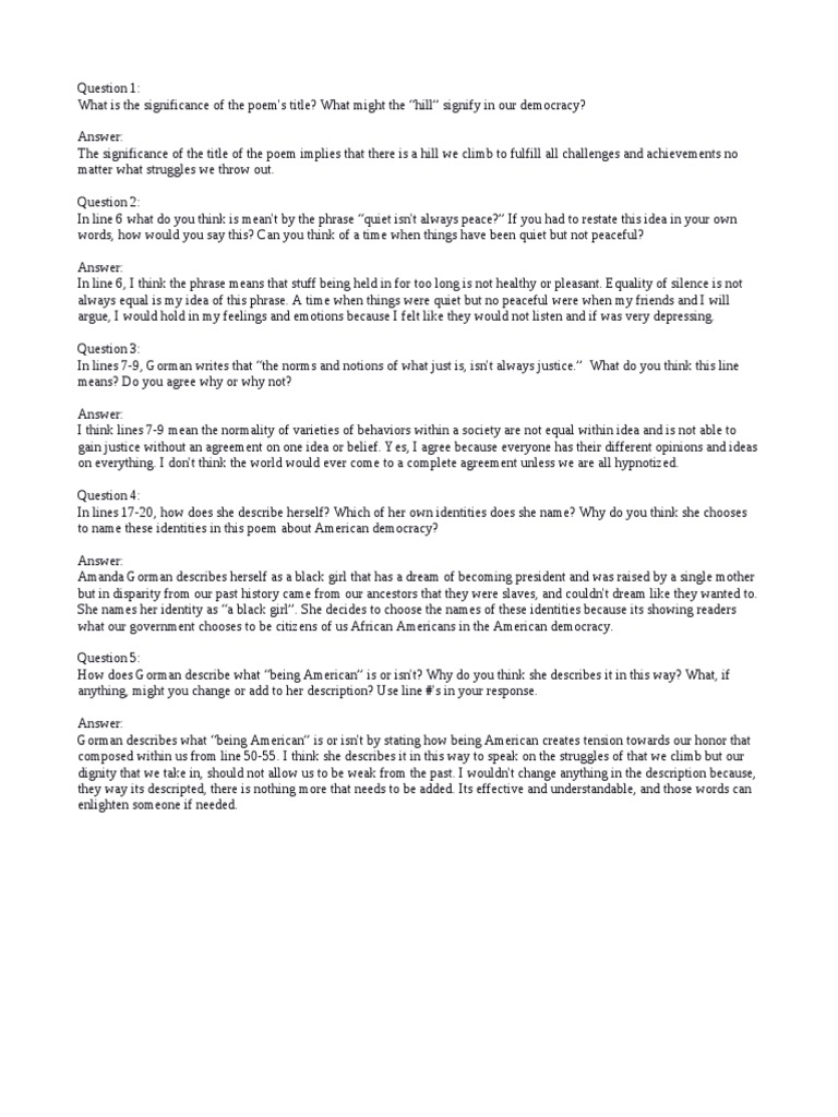 Gorman, Amanda-The Hill We Climb-Poem With Annotations (1) - JW | PDF ...