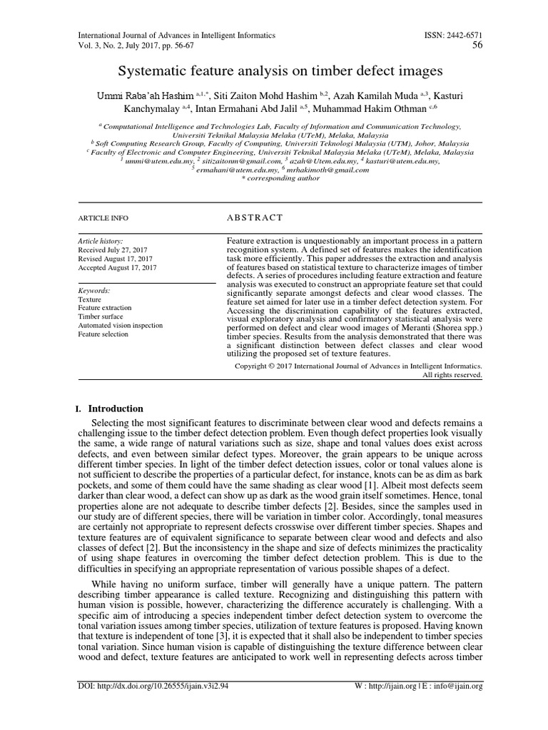 Systematic Feature Analysis On Timber Defect Image | PDF | Correlation ...