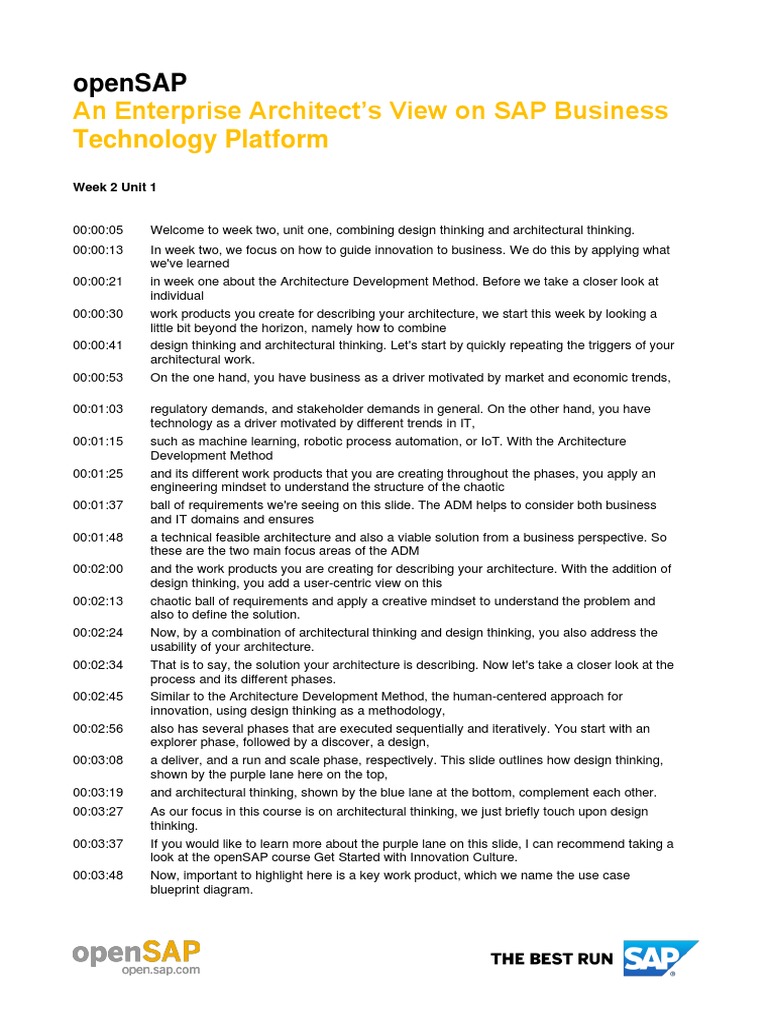 OpenSAP Ea2 Week 2 Transcript | PDF | Design Thinking | Strategic Management