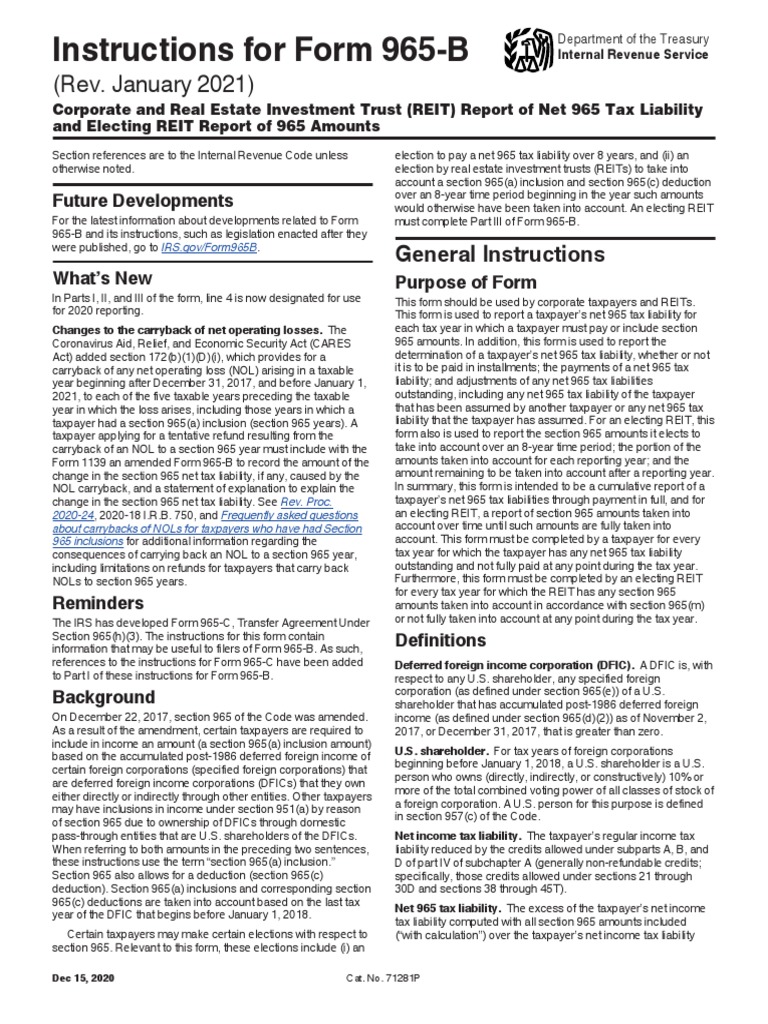 Instructions For Form 965-B: (Rev. January 2021) | PDF | Taxpayer | Tax ...