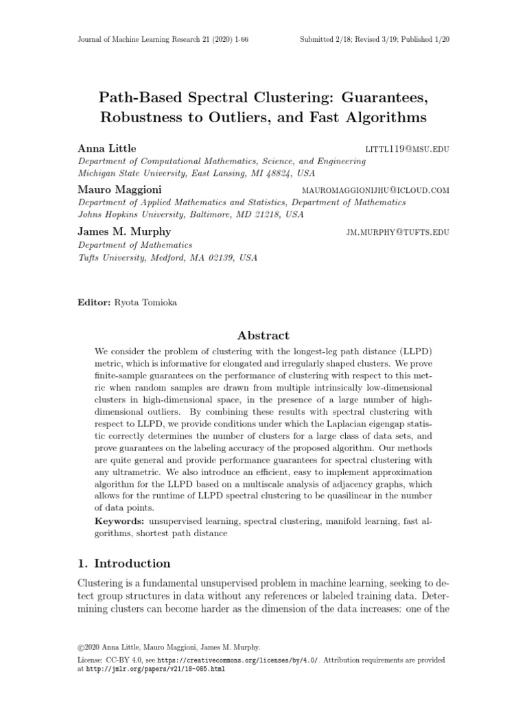 Path-Based Spectral Clustering: Guarantees, Robustness To Outliers, and Fast Algorithms | PDF ...