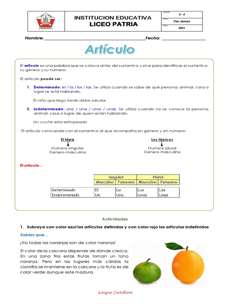 ARTICULO y SUSTANTIVO | PDF | Sustantivo | Color