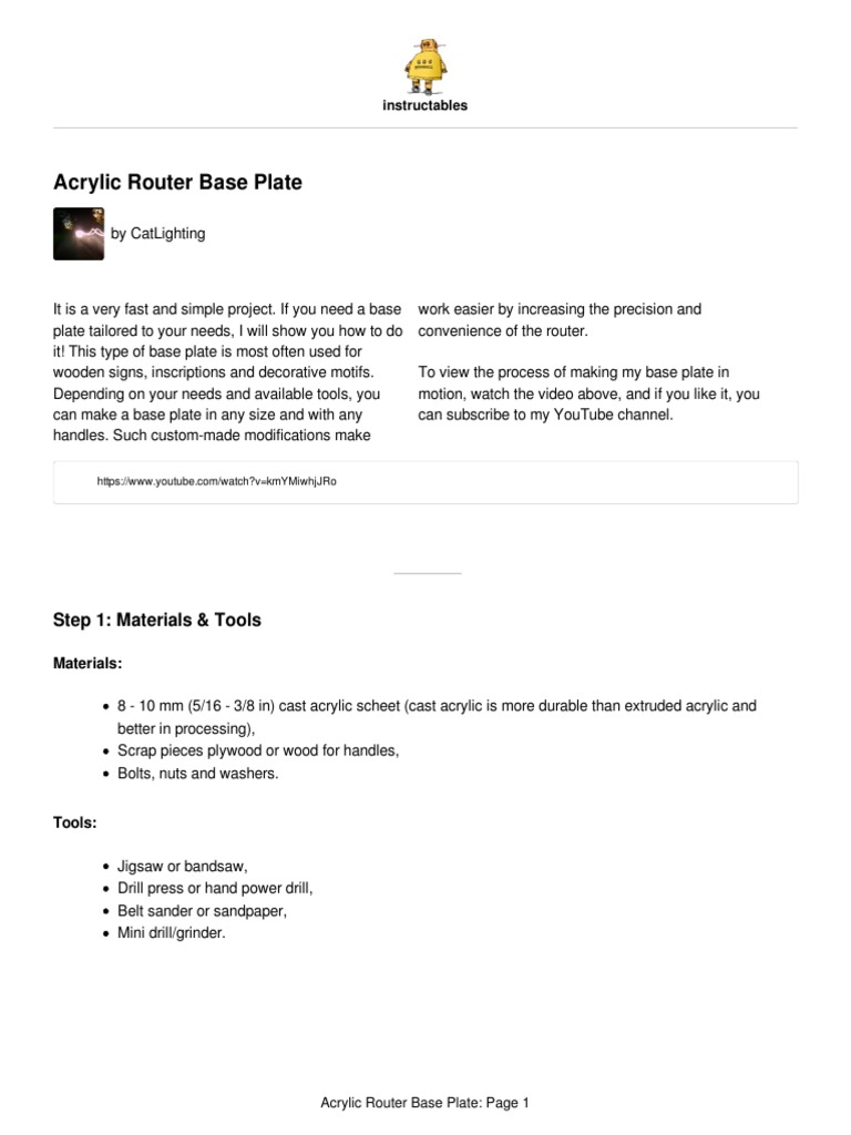 Making Acrylic Router Base Plate | PDF | Screw | Drill