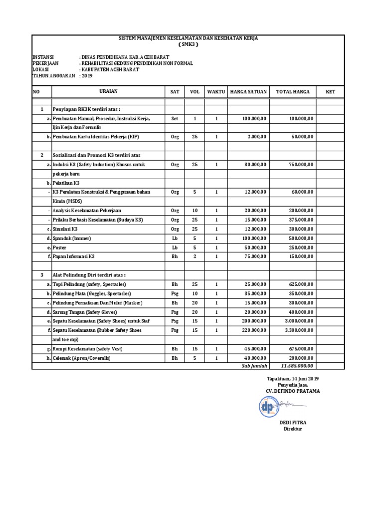 Contoh Perhitungan K3 | PDF