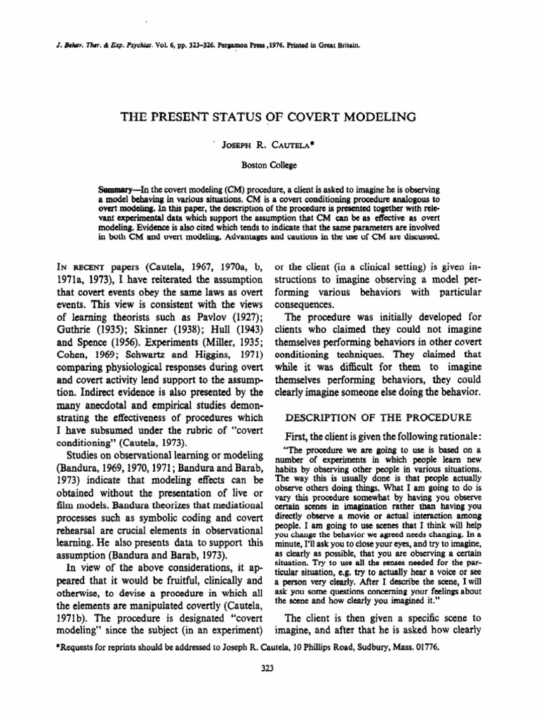 The Present Status of Covert Modeling | PDF | Classical Conditioning ...