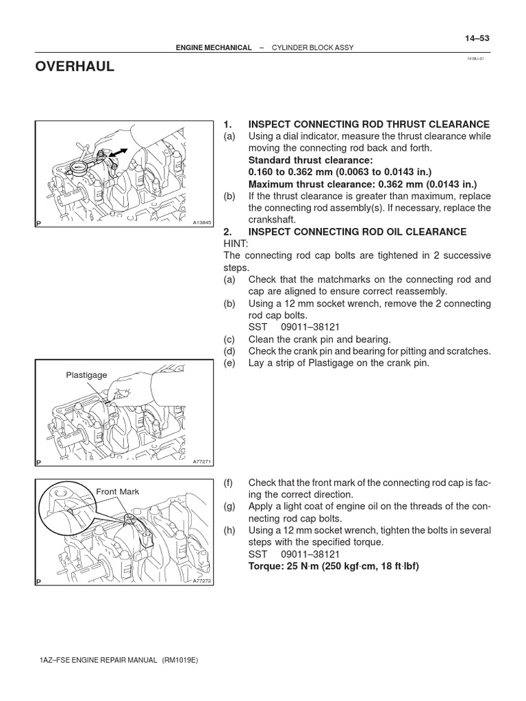 Overhaul: 1. Inspect Connecting Rod Thrust Clearance | PDF | Piston ...