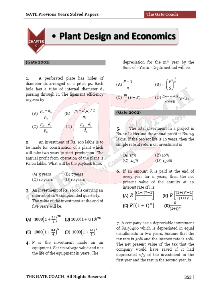 Plant Design and Economics: P S N P S M P S N | PDF | Depreciation ...