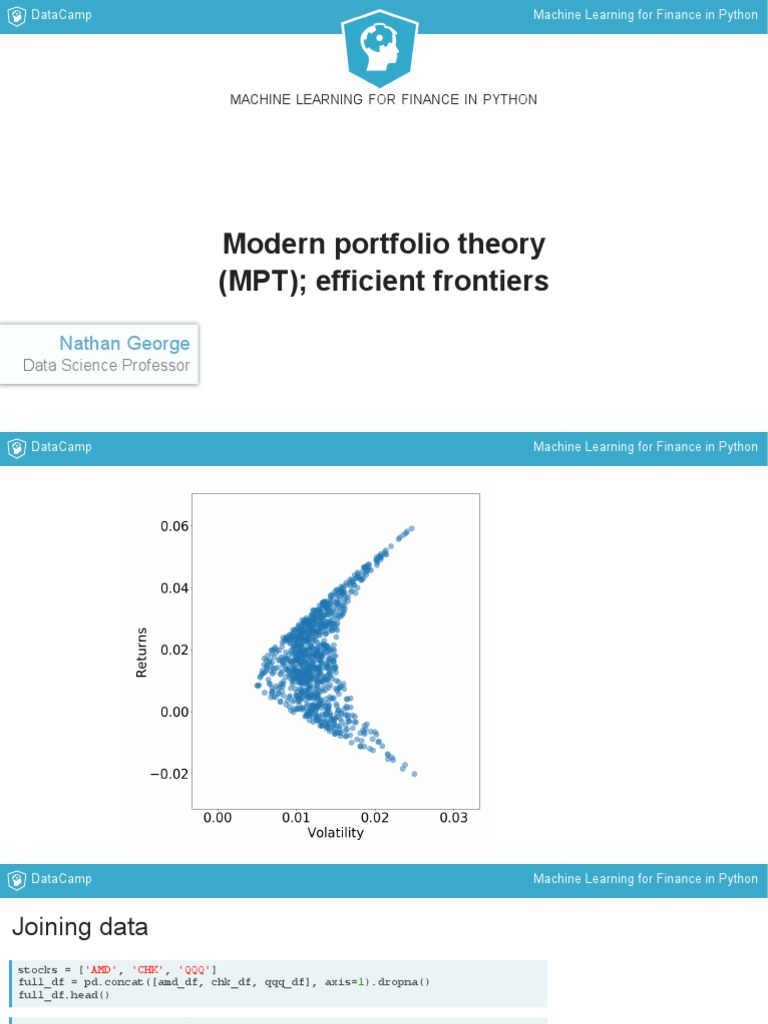 Modern Portfolio Theory (MPT) Efficient Frontiers: Nathan George | PDF ...