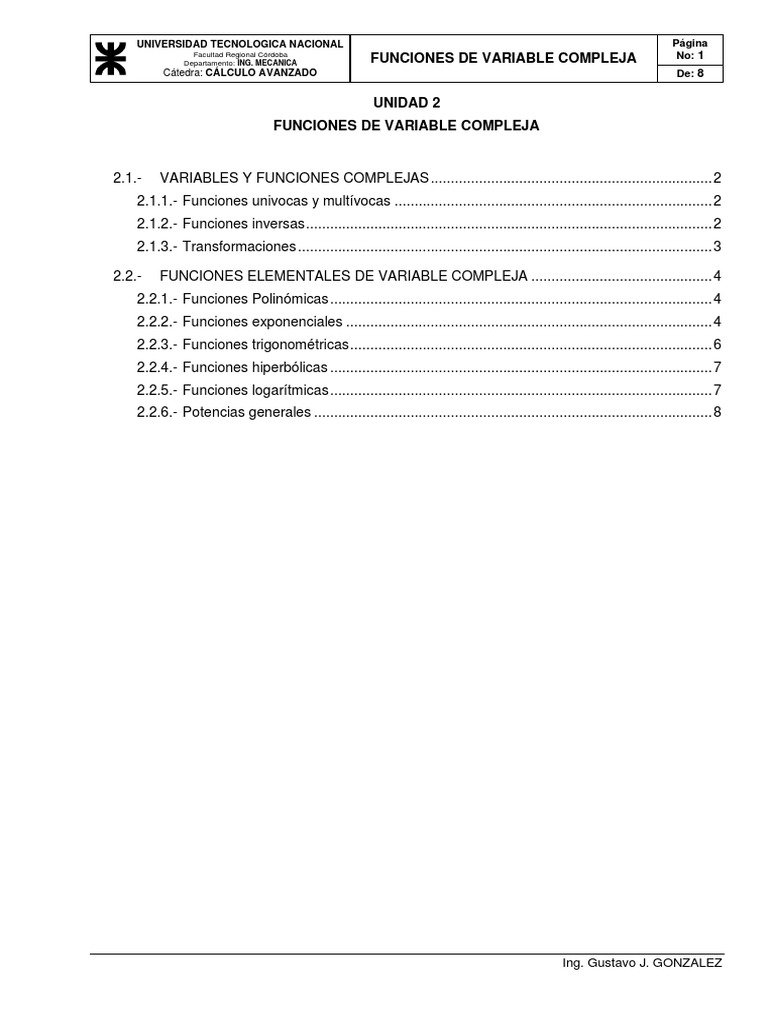 02 - Funciones de Variable Compleja | PDF | Número complejo | Función ...