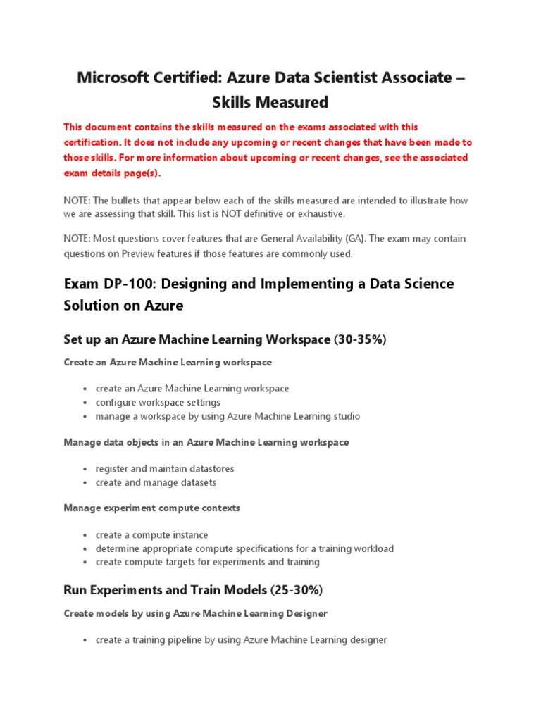 Microsoft Certified Azure Data Scientist Associate Skills Measured ...