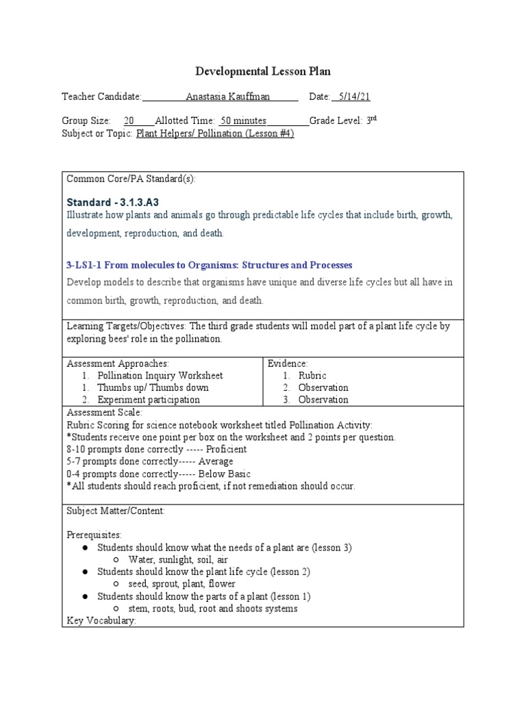 Plant Unit Lesson Plan 4 | PDF | Flowers | Pollination