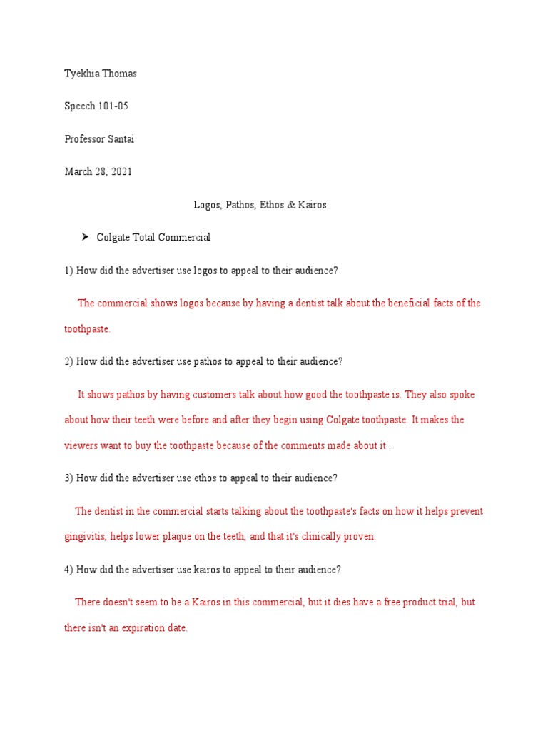 Colgate Commercial: Ethos, Pathos, Logos | PDF | Business | Finance ...