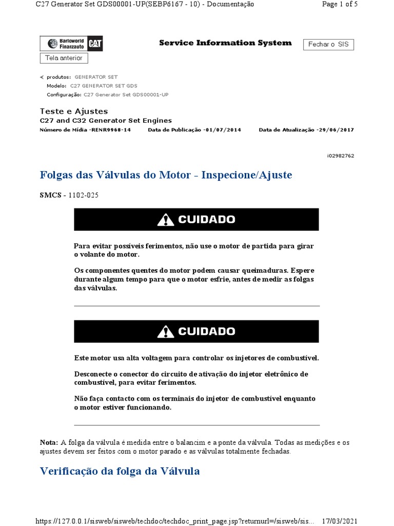 Cat C27-C32 Valves&Injector Settings | PDF | Pistão | Motores