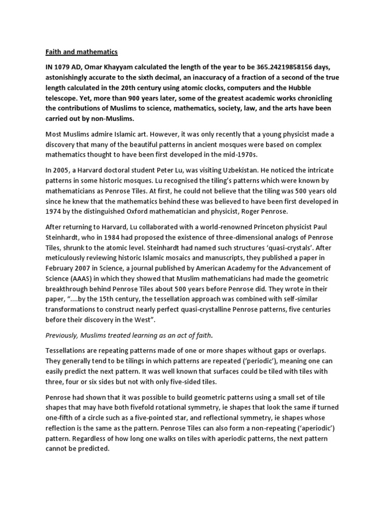Faith and Mathematics | PDF | Pattern | Science