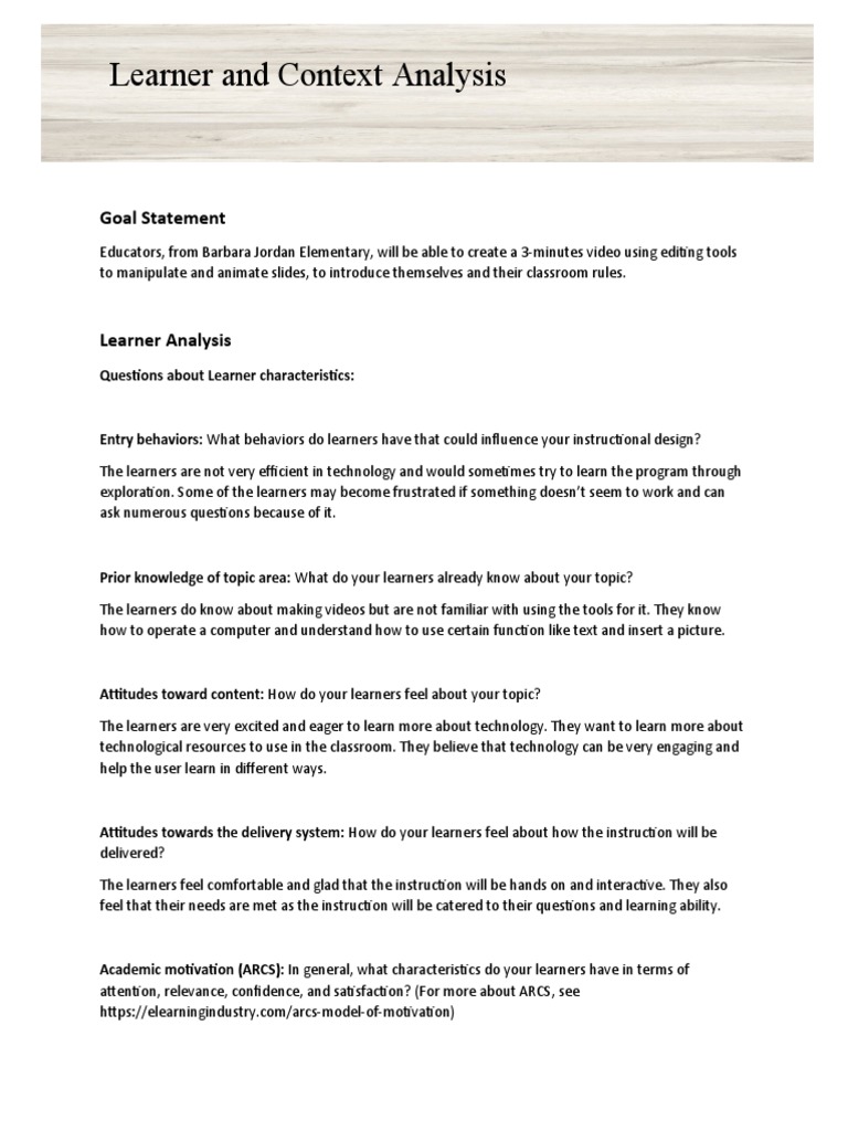 Learner and Context Analysis | PDF | Applied Psychology | Learning