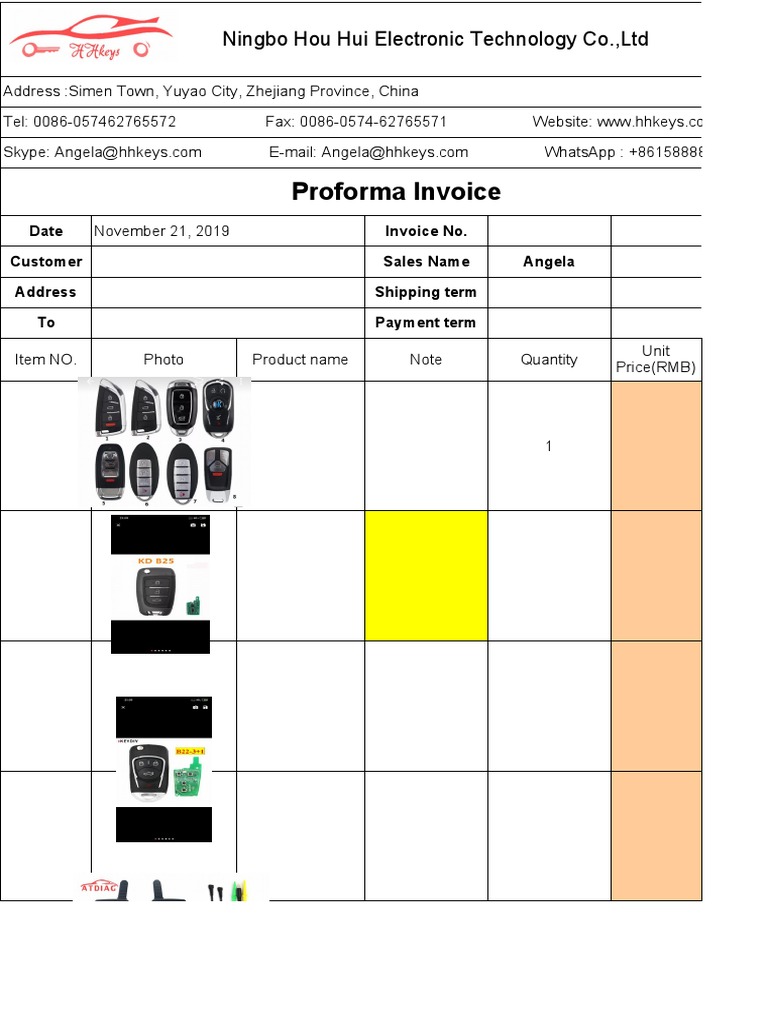 Proforma Invoice: Ningbo Hou Hui Electronic Technology Co.,Ltd | PDF