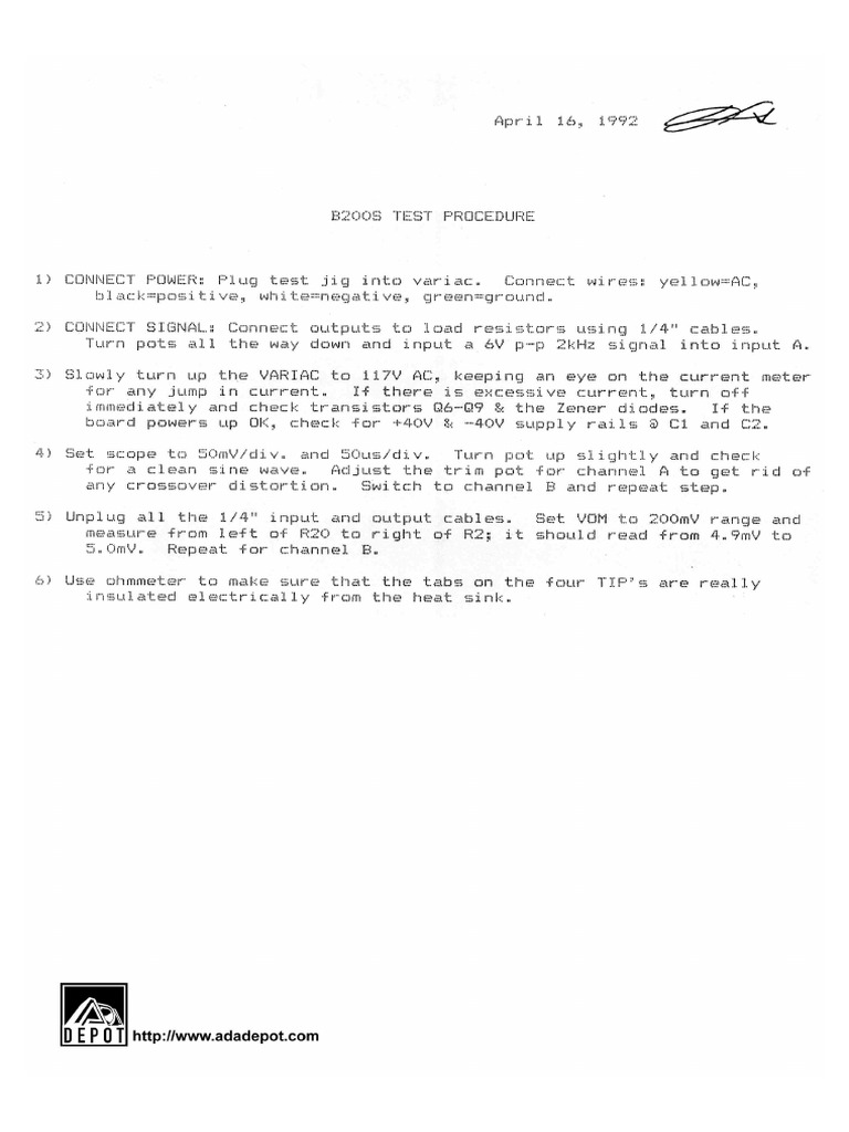 ADA B200S Test Procedure | PDF