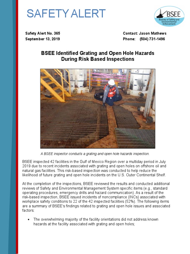 Safety Alert 365 Bsee Identified Grating and Open Hole Hazards During ...