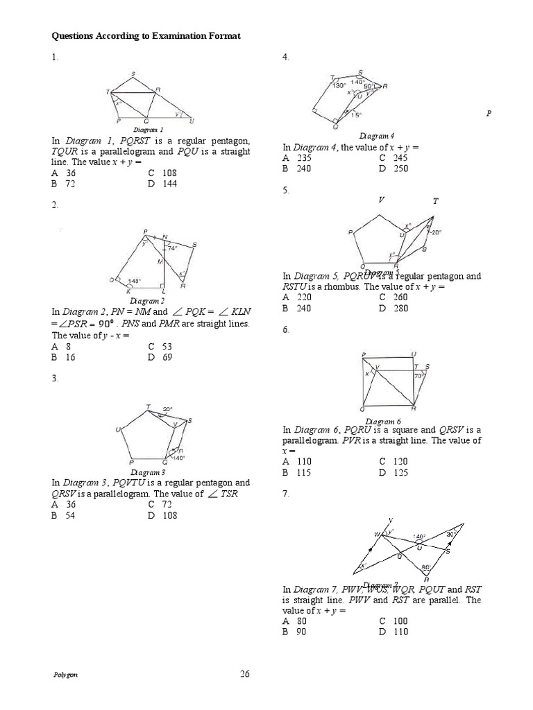 Polygon Geometry Exam Questions | PDF | Angle | Classical Geometry