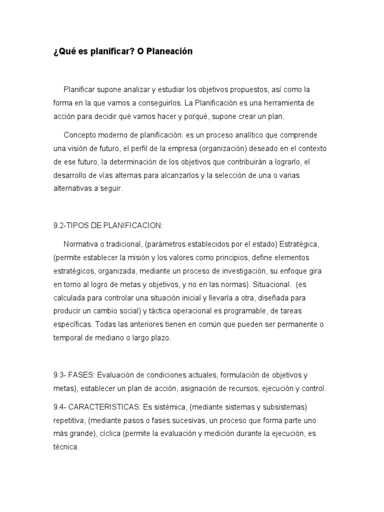 Concepto y Tipos de Planificación | PDF | Planificación | Evaluación