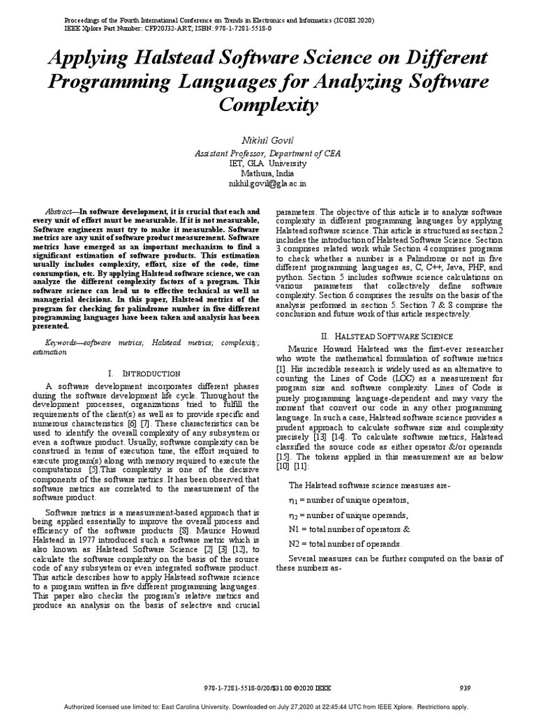 Applying Halstead Software Science On Different Programming Languages For Analyzing Software ...