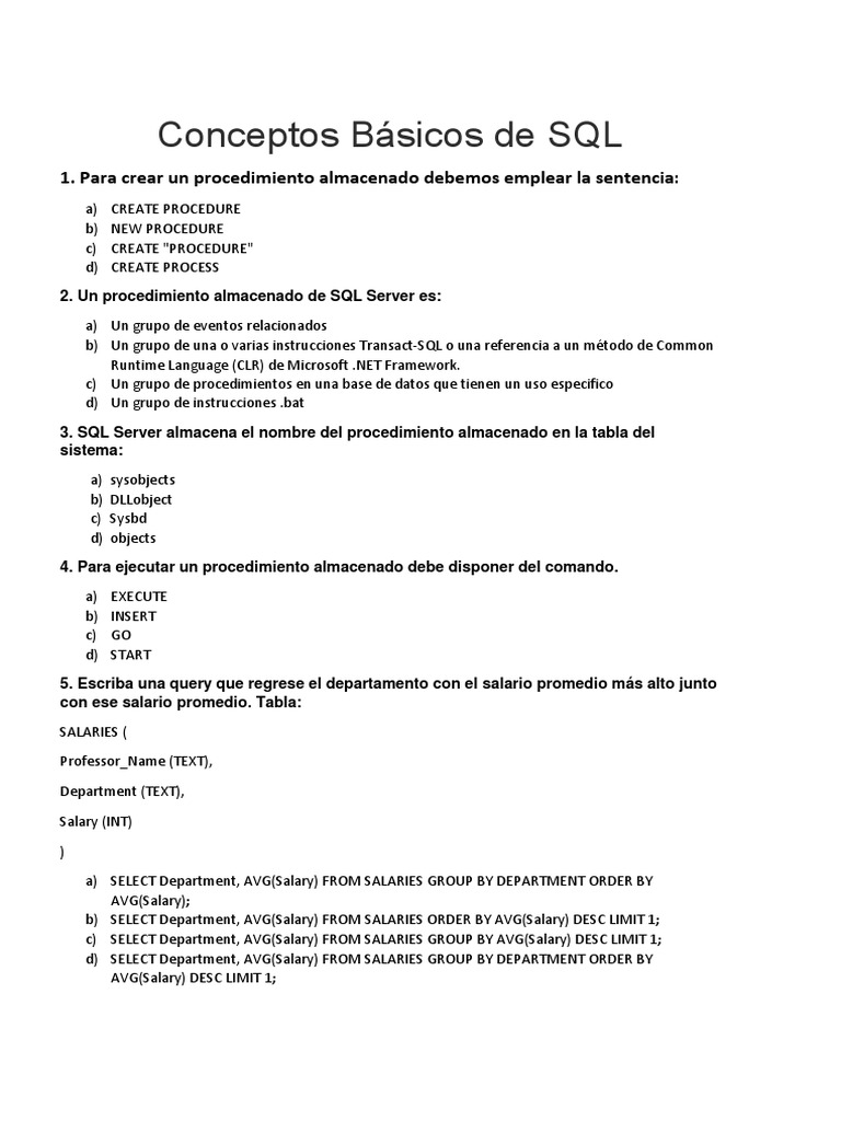 Conceptos Básicos de SQL | PDF | SQL | Ciencias de la Computación