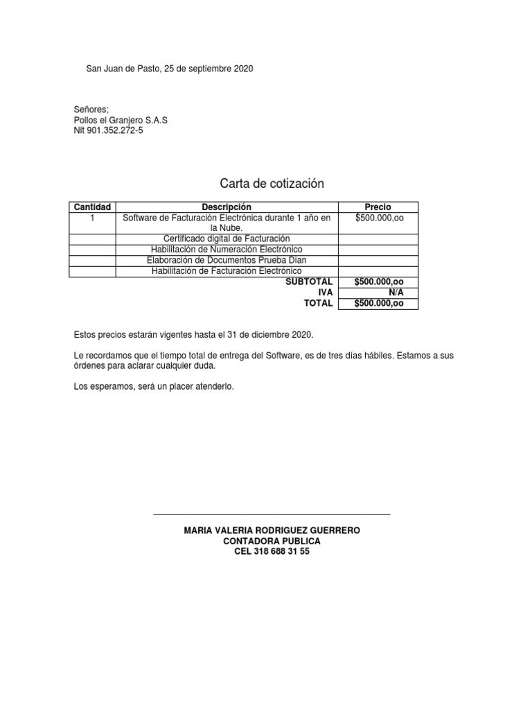 Carta de Cotización | PDF