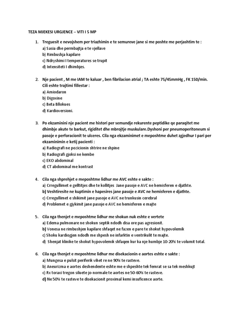 Teza Mjekësi Urgjence Viti V MP | PDF