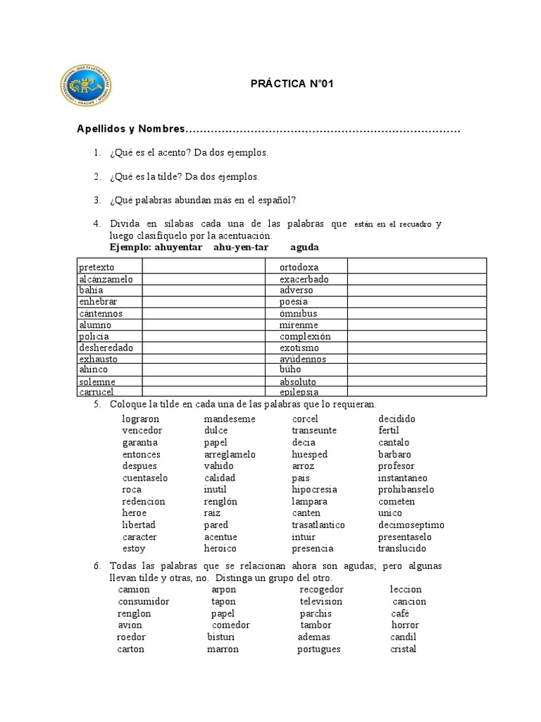 Ejercicios de Acentuación en Español | PDF