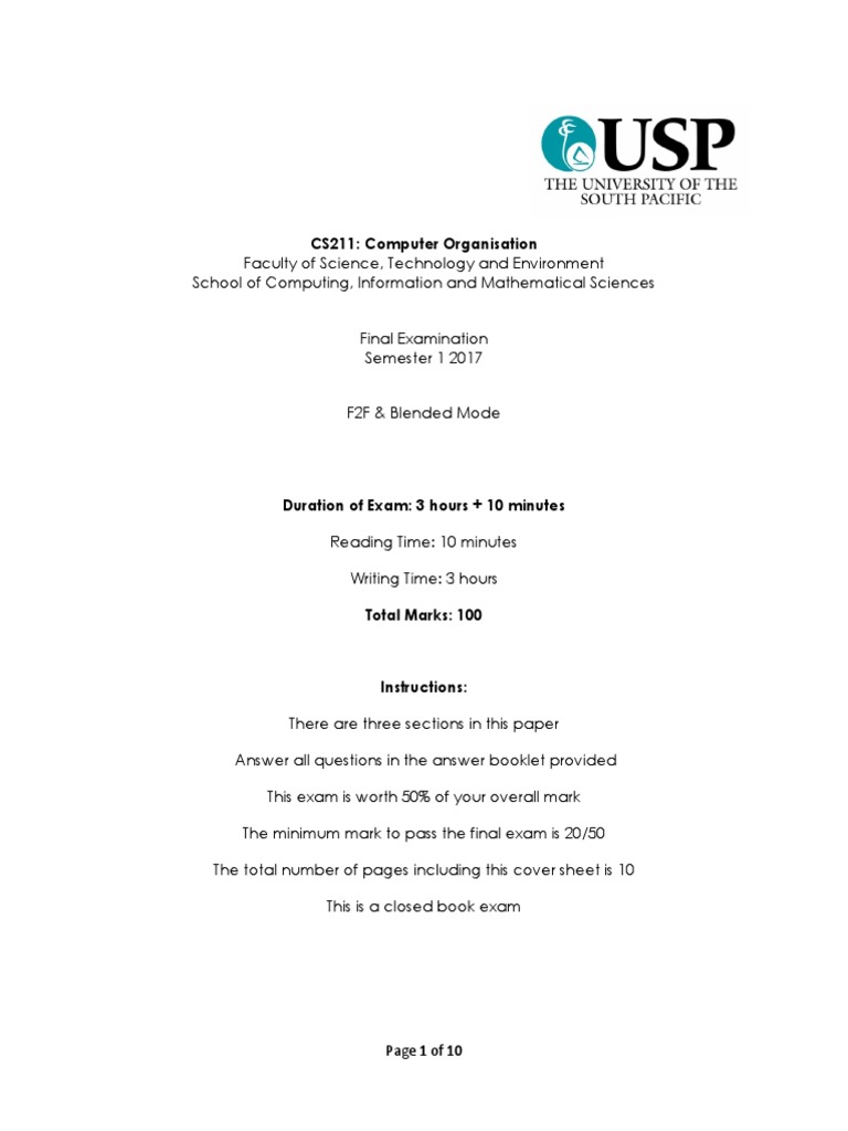 CS211 Final Exam Questions and Answers | PDF | Central Processing Unit | Computer Data Storage