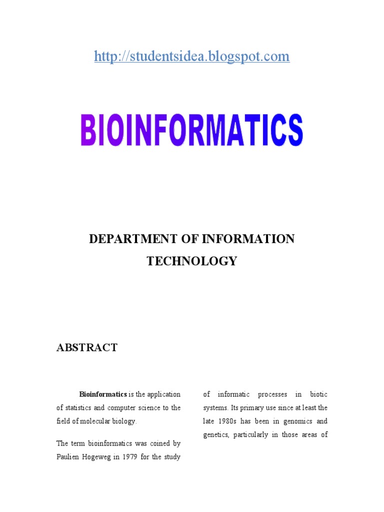 Bioinformatics Abstract For Paper Presentation Pdf Bioinformatics