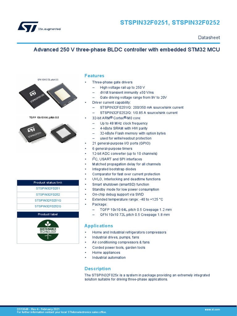 Advanced 250 V Three-Phase BLDC Controller With Embedded STM32 MCU | PDF | Microcontroller ...