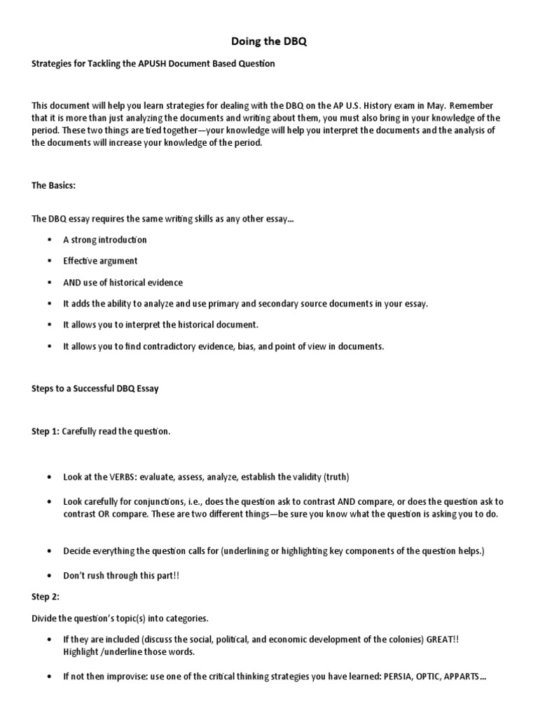 Doing The DBQ: Strategies For Tackling The APUSH Document Based ...