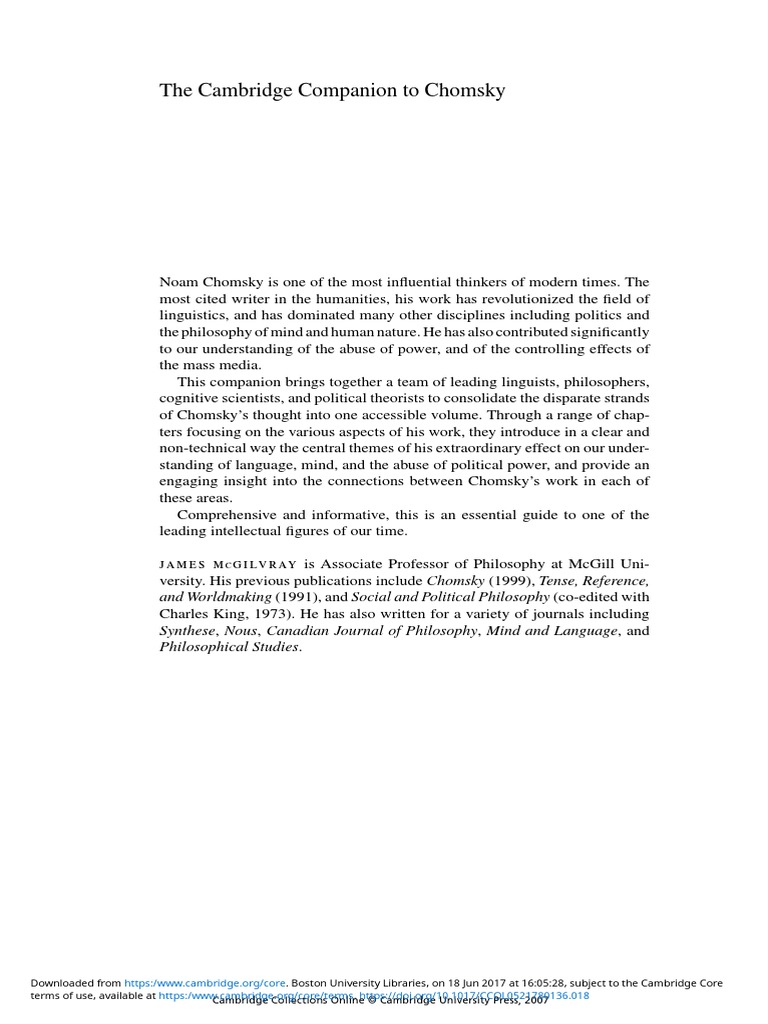 The Cambridge Companion To Chomsky | PDF | Noam Chomsky | Linguistics