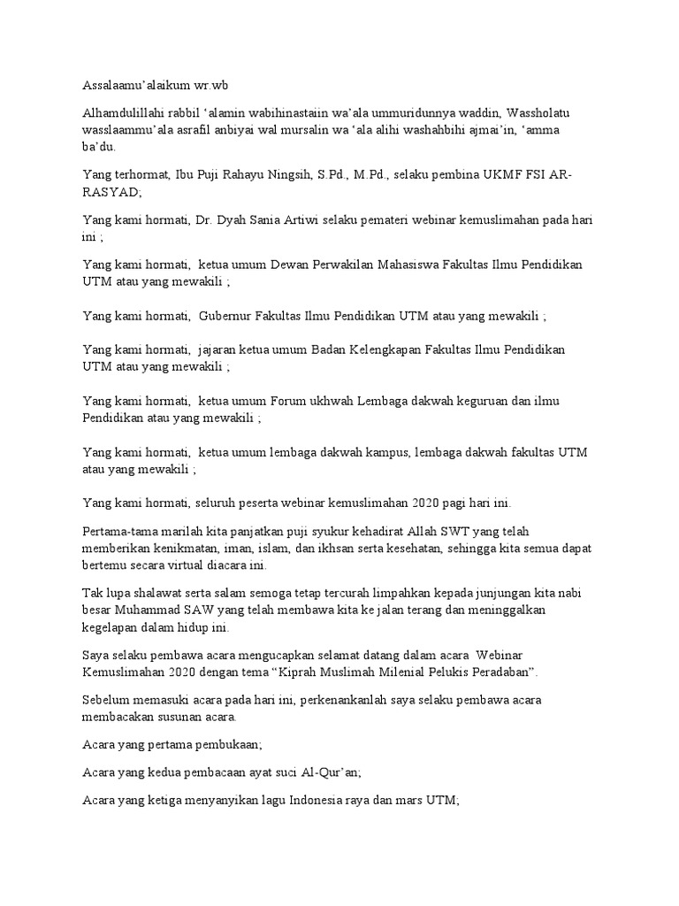 Teks MC Webinar Kemuslimahan | PDF