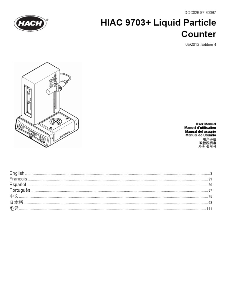 HIAC 9703+ Liquid Particle Counter: User Manual Manuel D'utilisation ...