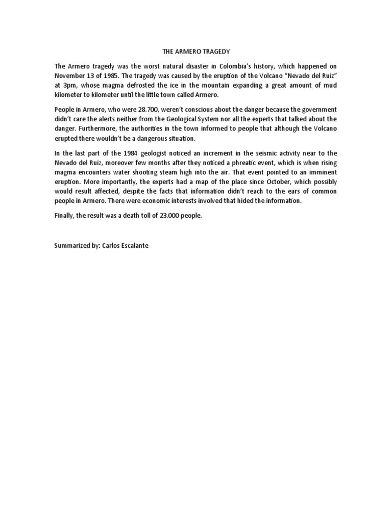 The Armero Tragedy Was The Worst Natural Disaster in Colombia | PDF ...
