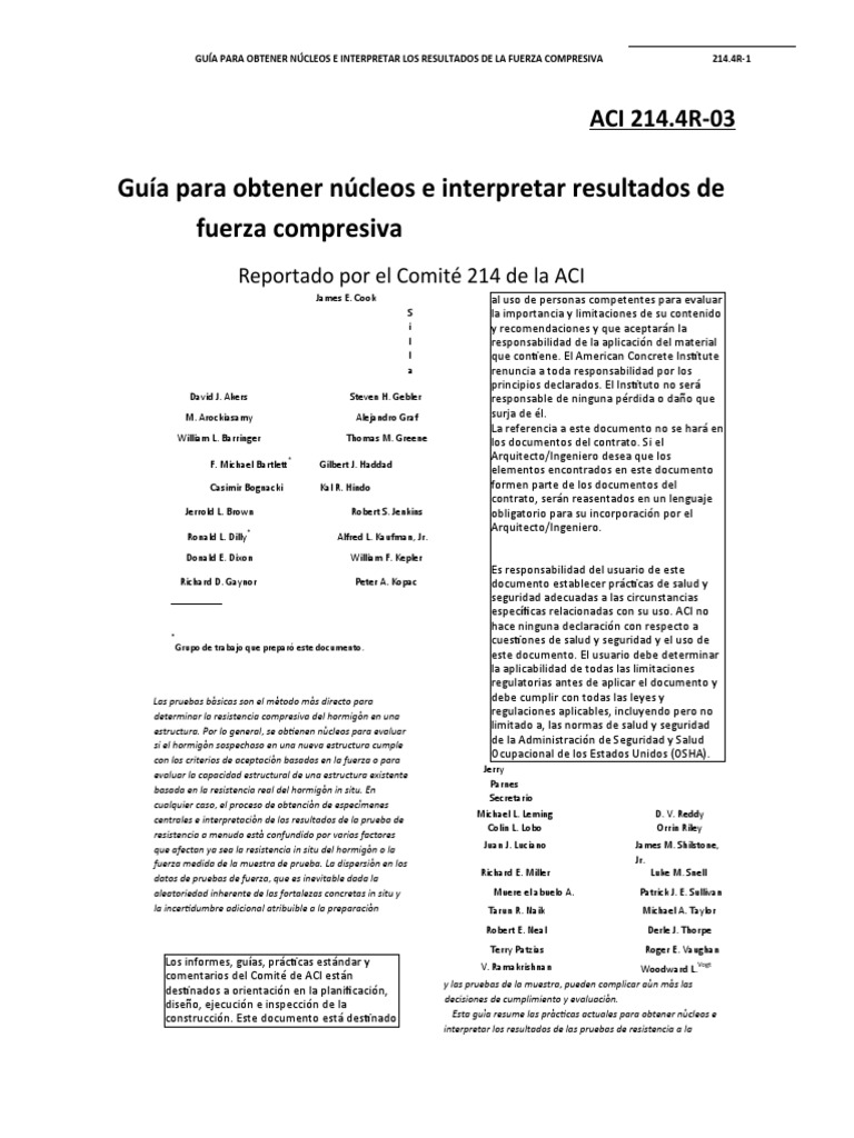 Guía de Fuerza Compresiva ACI 214.4R | PDF | Muestreo (Estadísticas ...