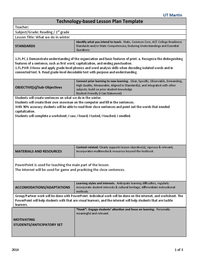 Technology-Based Lesson Plan (Winter) | PDF | Educational Assessment ...