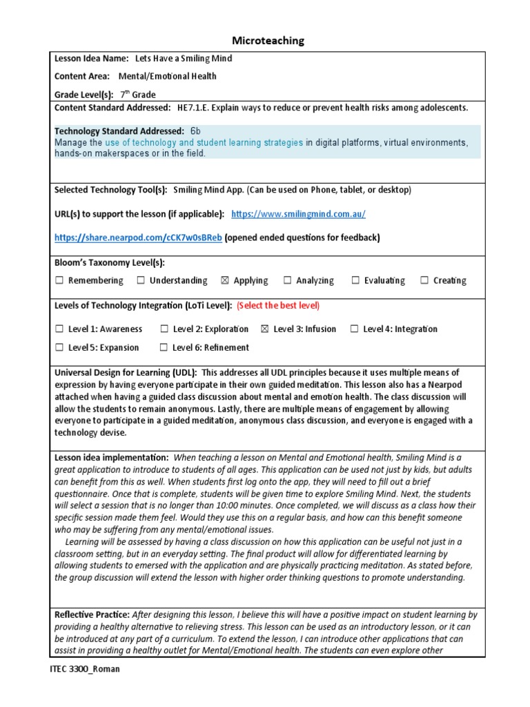 Microteaching Lesson Idea Template | PDF | Mental Health | Mind