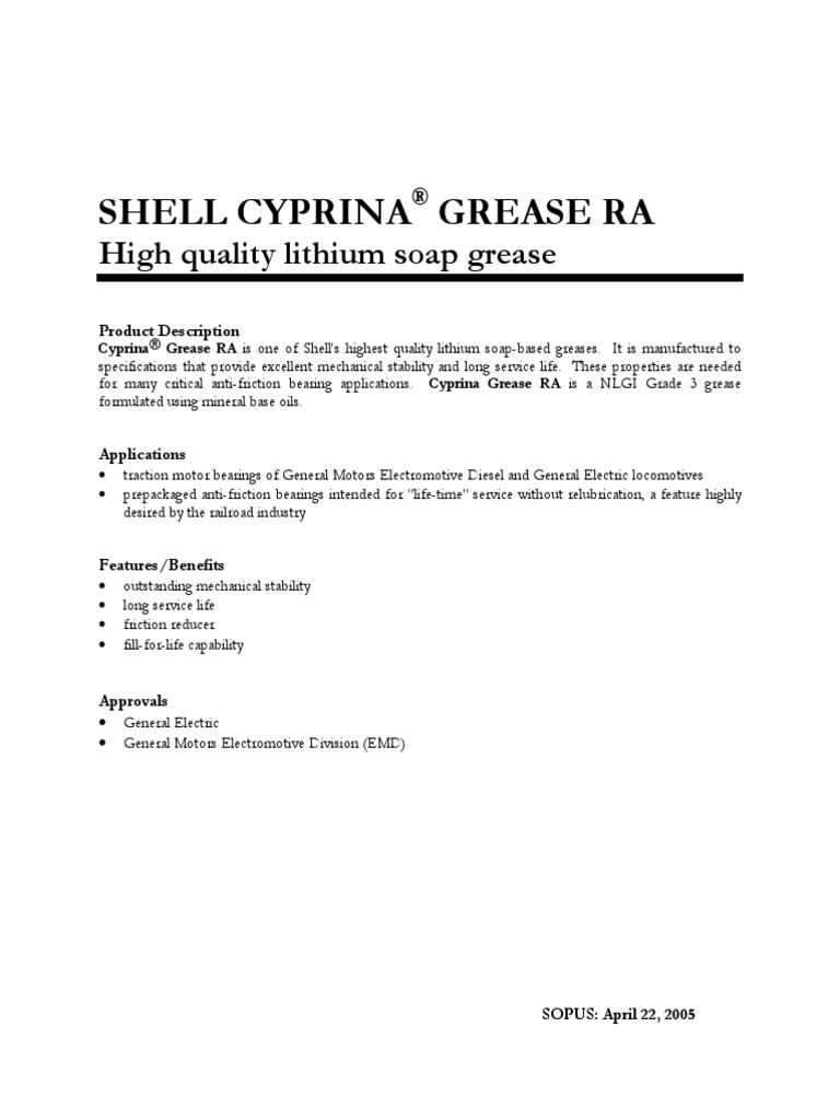 Shell Cyprina Grease Ra: High Quality Lithium Soap Grease | PDF ...