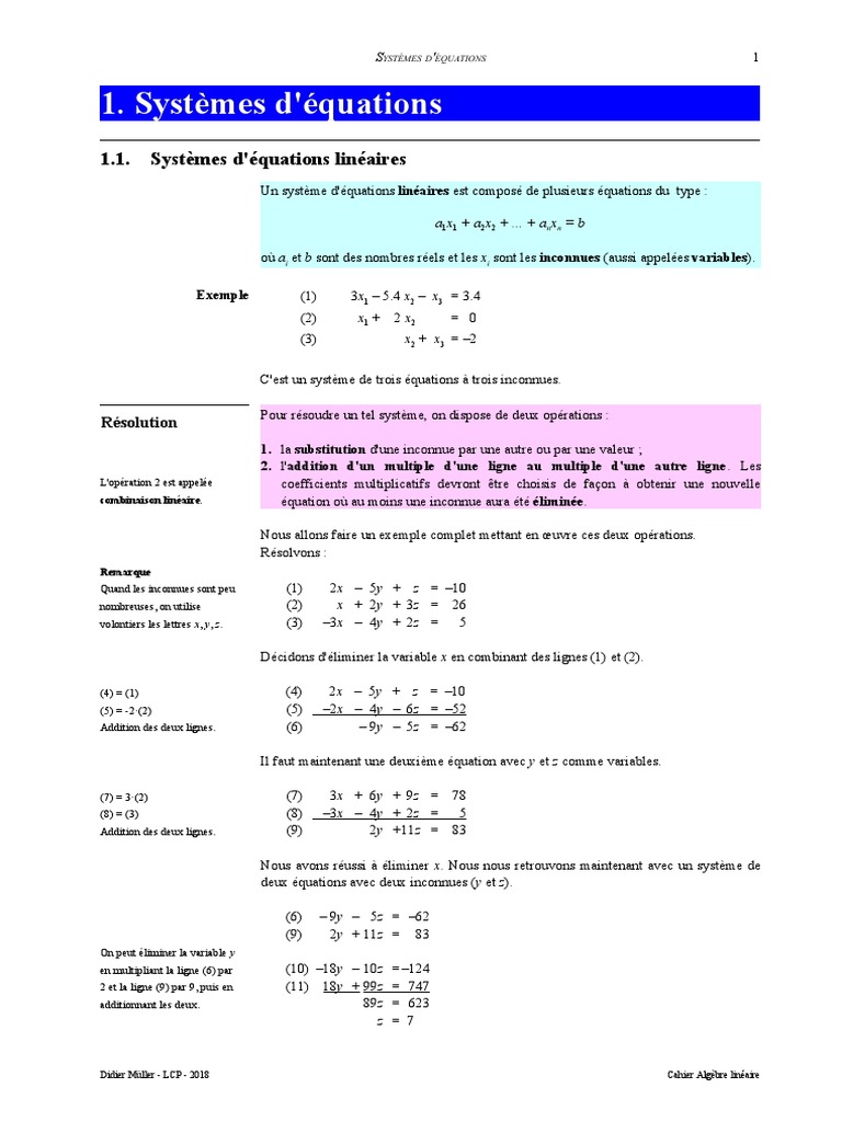 Chapitre 1. Systèmes D'équations | PDF | Équations | Enseignement des ...