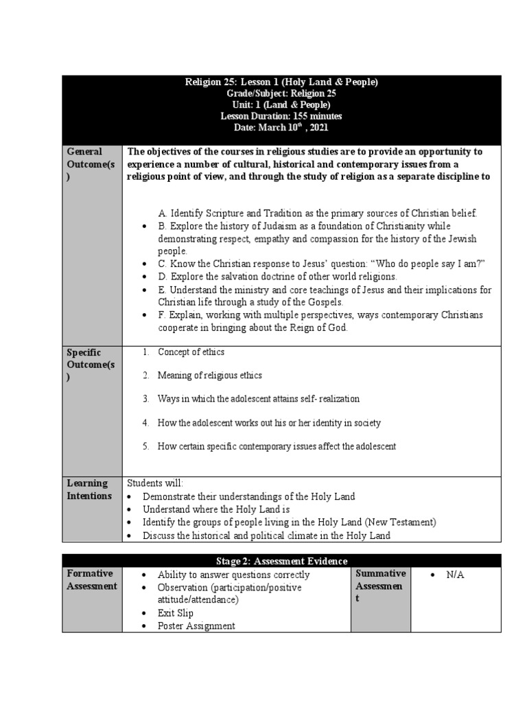 Religion 25 Lesson 1 | PDF | Religious Studies | Educational Assessment