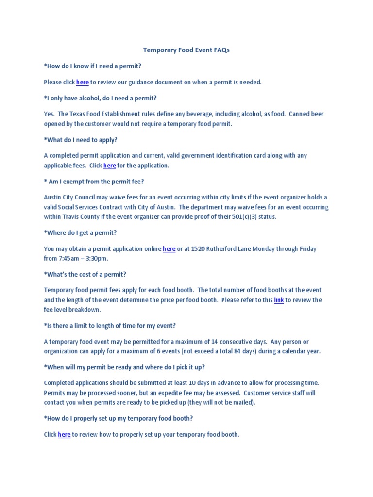 Temporary Food Event FAQs | PDF