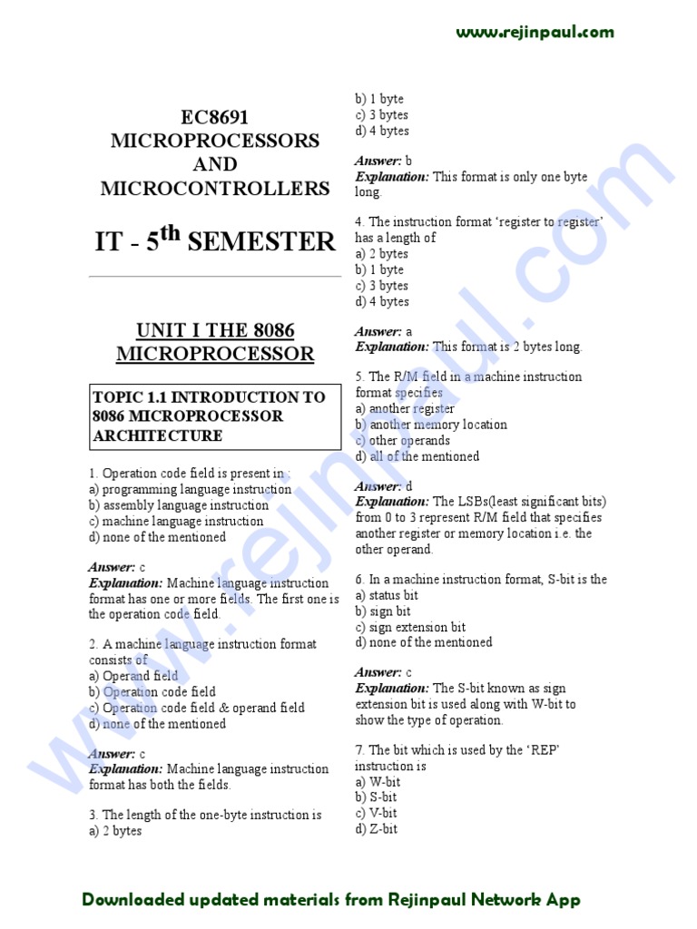Ec8691 Microprocessors and Microcontrollers MCQ | PDF | Assembly Language | Computer Engineering