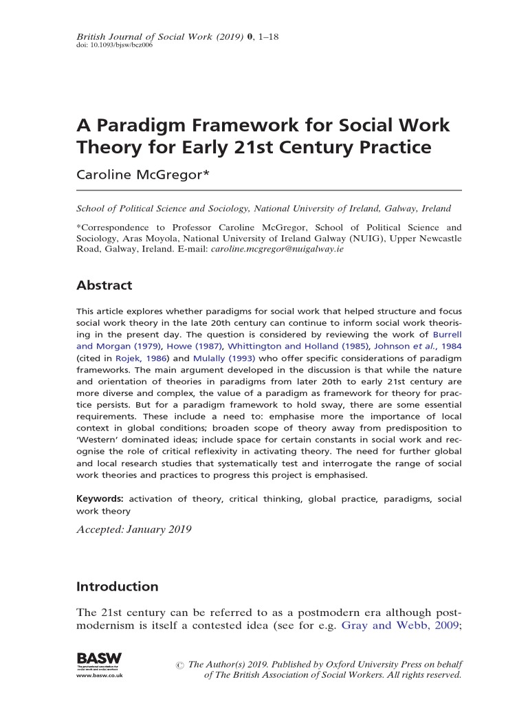 A Paradigm Framework For Social Work Theory For Early 21st Century ...